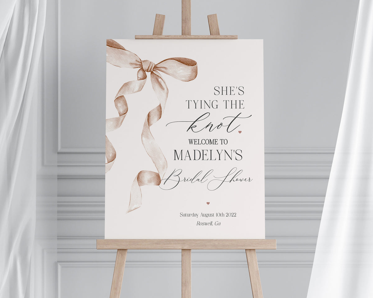 Beige Bow Bridal Shower Welcome Sign Printable Template – Wilde Peach Party