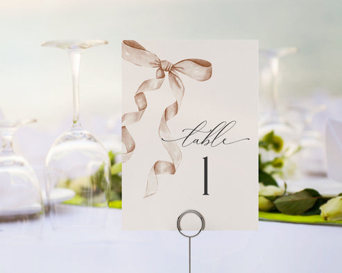Beige Bow Table Number Cards Printable Template – Wilde Peach Party