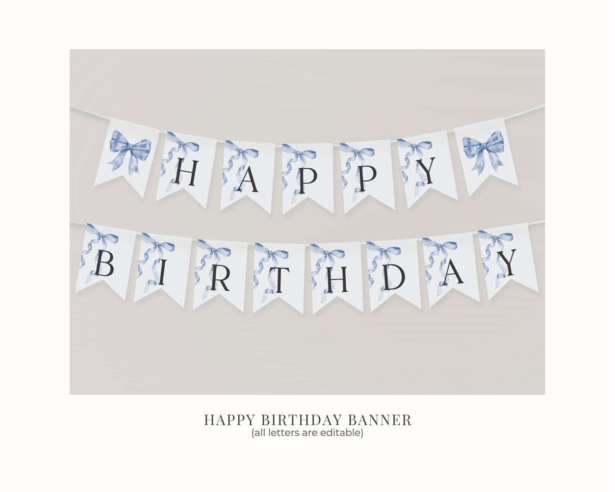 Blue Bow Birthday Bundle Printable Template – Wilde Peach Party