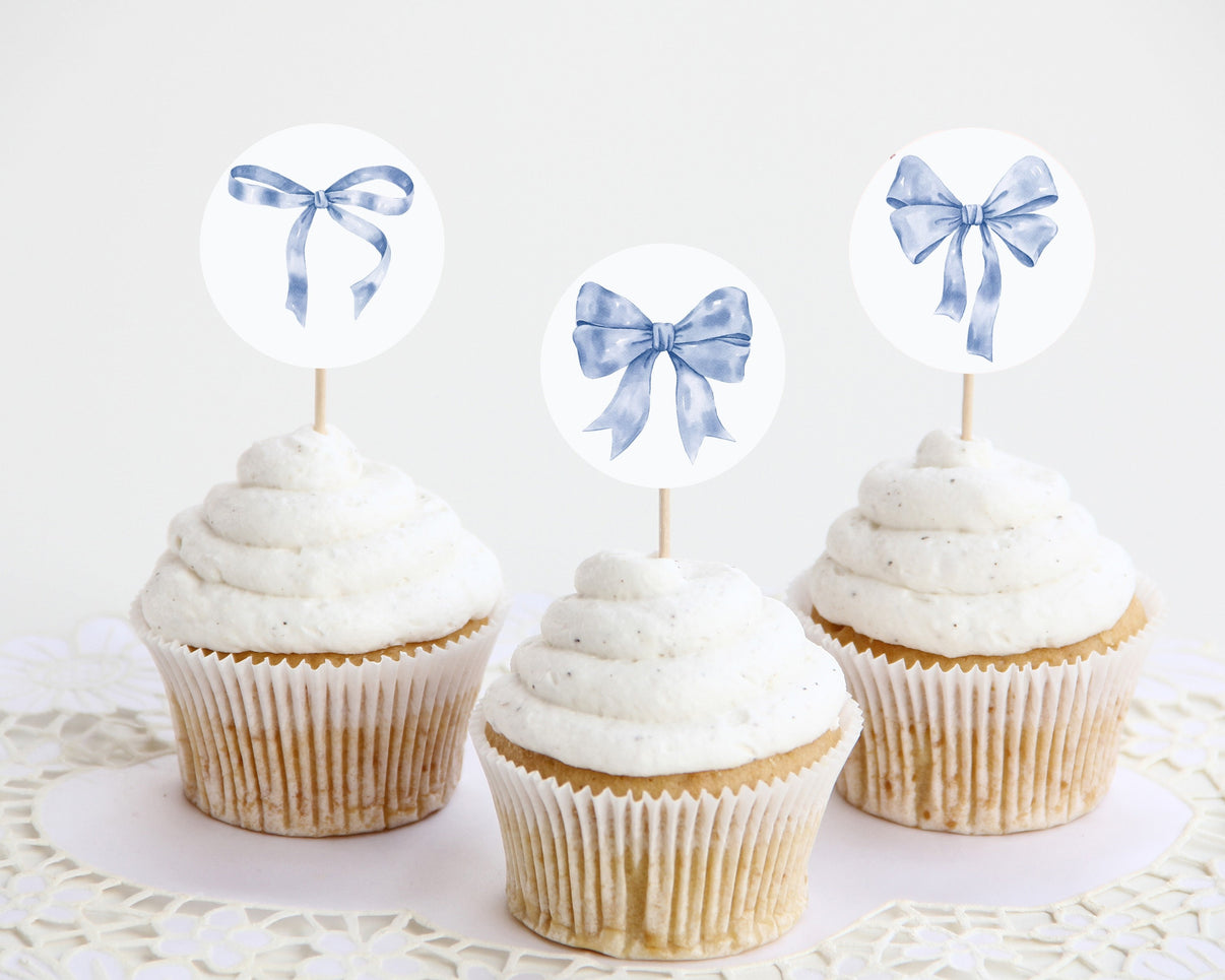 Blue Bow Cupcake Toppers Printable Template – Wilde Peach Party