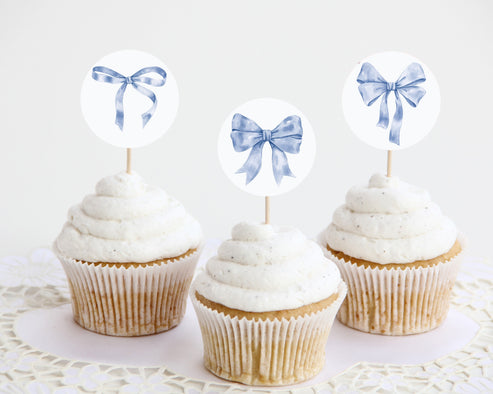 Blue Bow Cupcake Toppers Printable Template – Wilde Peach Party