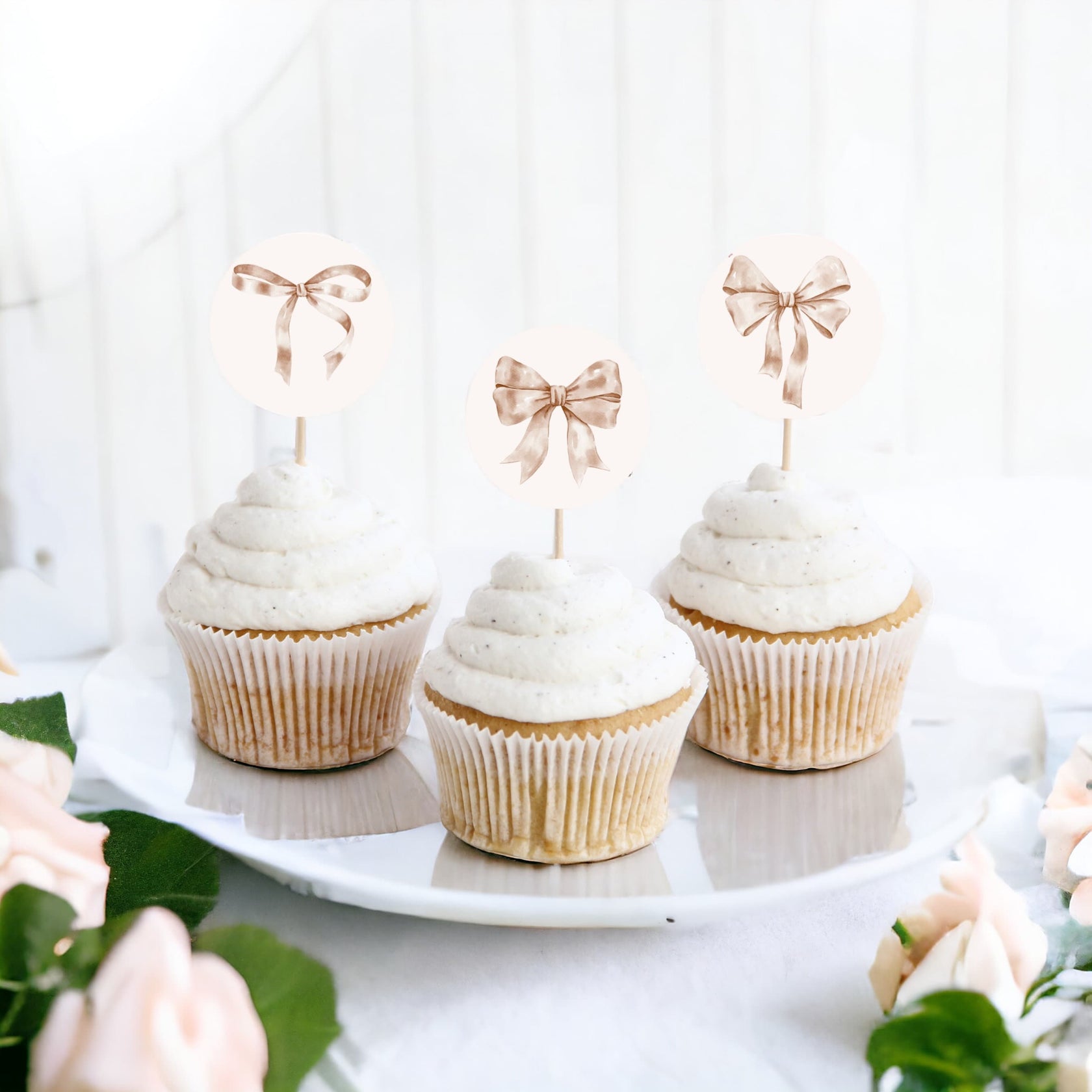 Beige Bow Cupcake Toppers Printable Template – Wilde Peach Party