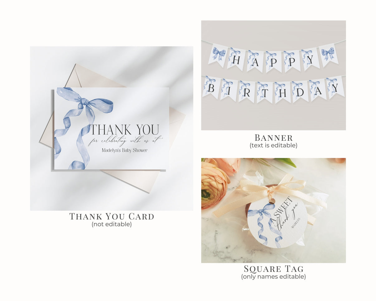 Blue Bow Birthday Bundle Printable Template – Wilde Peach Party