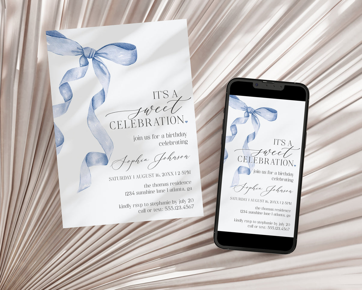 Blue Bow Birthday Bundle Printable Template – Wilde Peach Party