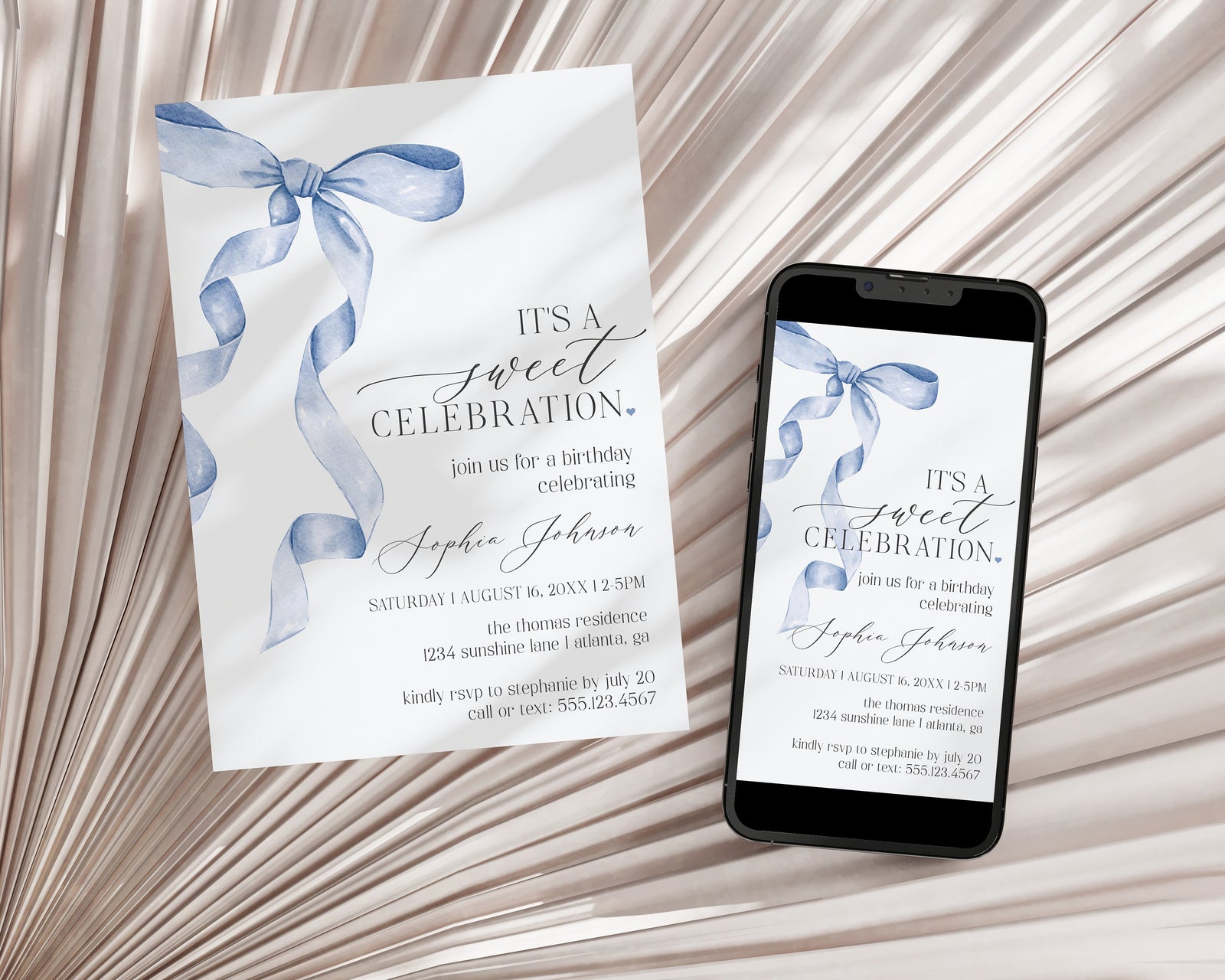 Blue Bow Birthday Invitation Printable Template – Wilde Peach Party