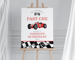 Red Race Car First Birthday Fast ONE Welcome Sign template – Wilde ...