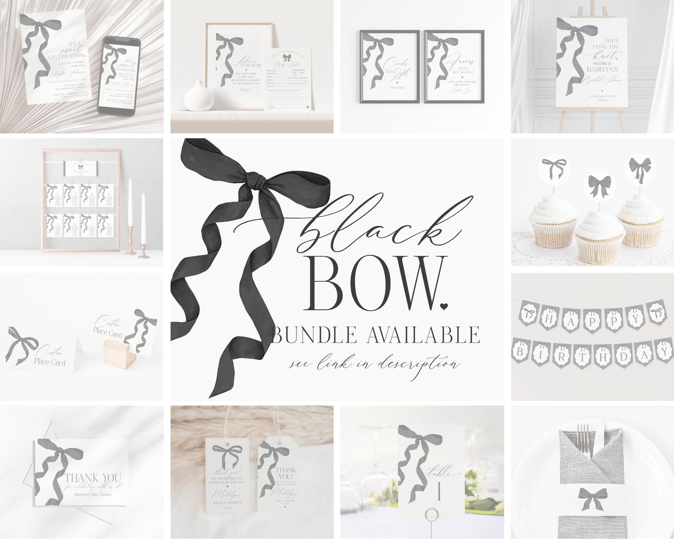 Black Bow Bridal Shower Welcome Sign Printable Template – Wilde Peach Party