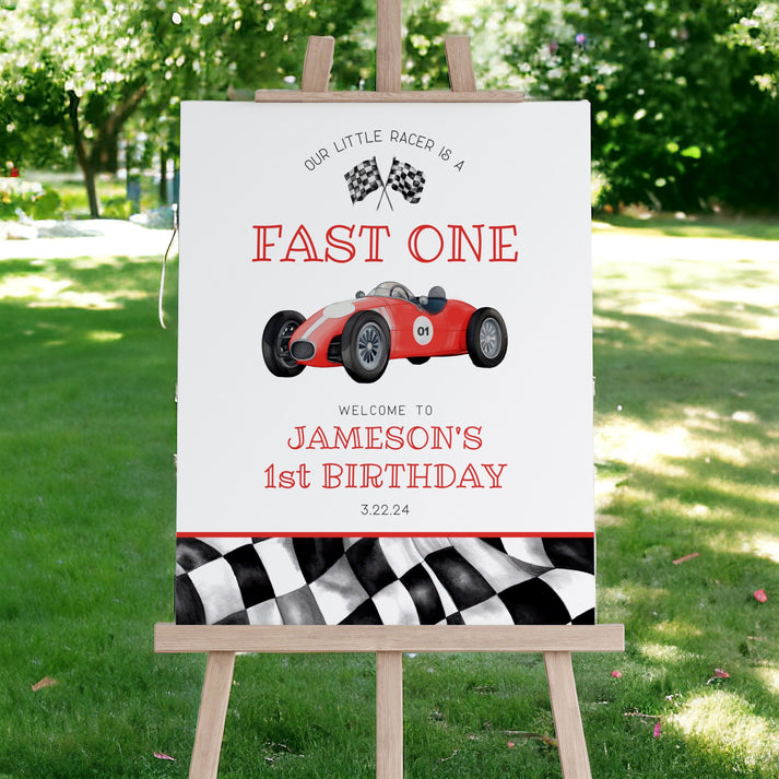 Red Race Car First Birthday Fast ONE Welcome Sign template – Wilde ...