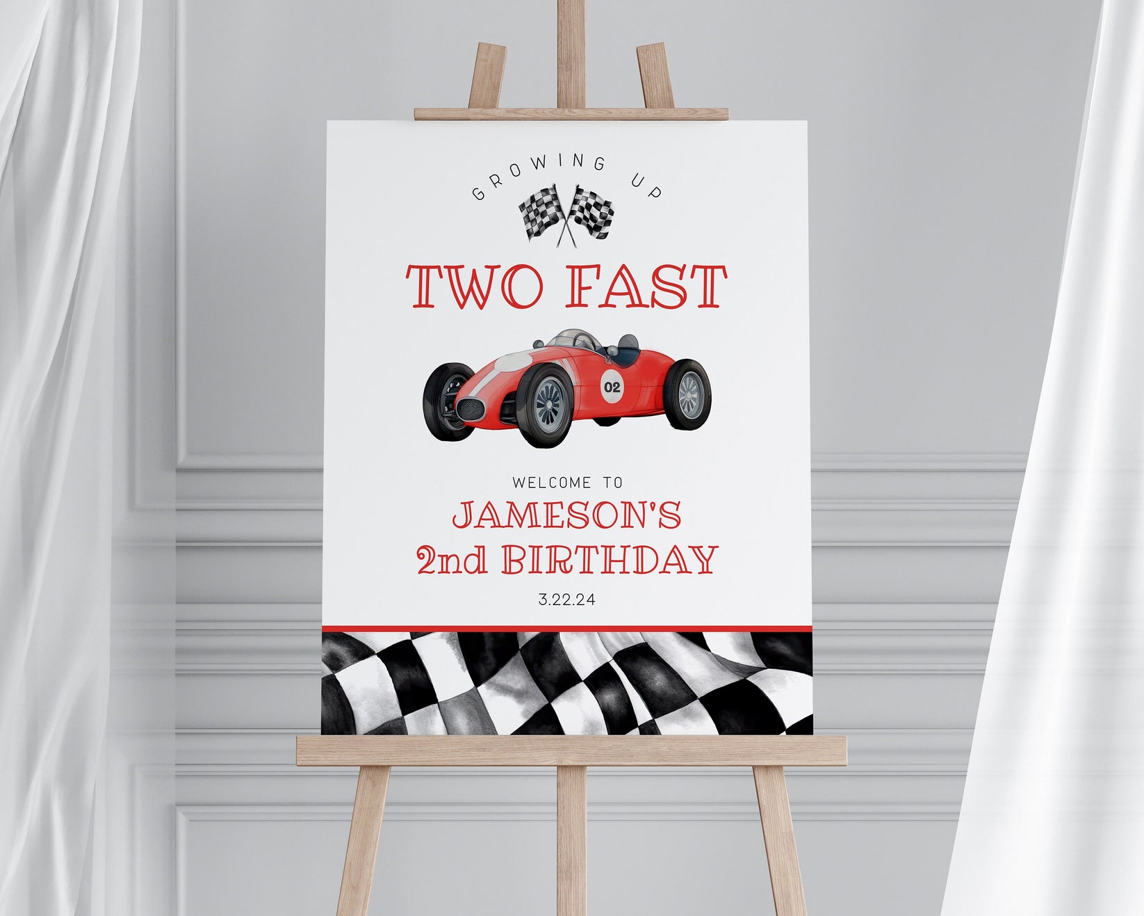 Red Race Car Second Birthday TWO Fast Welcome Sign Template – Wilde ...