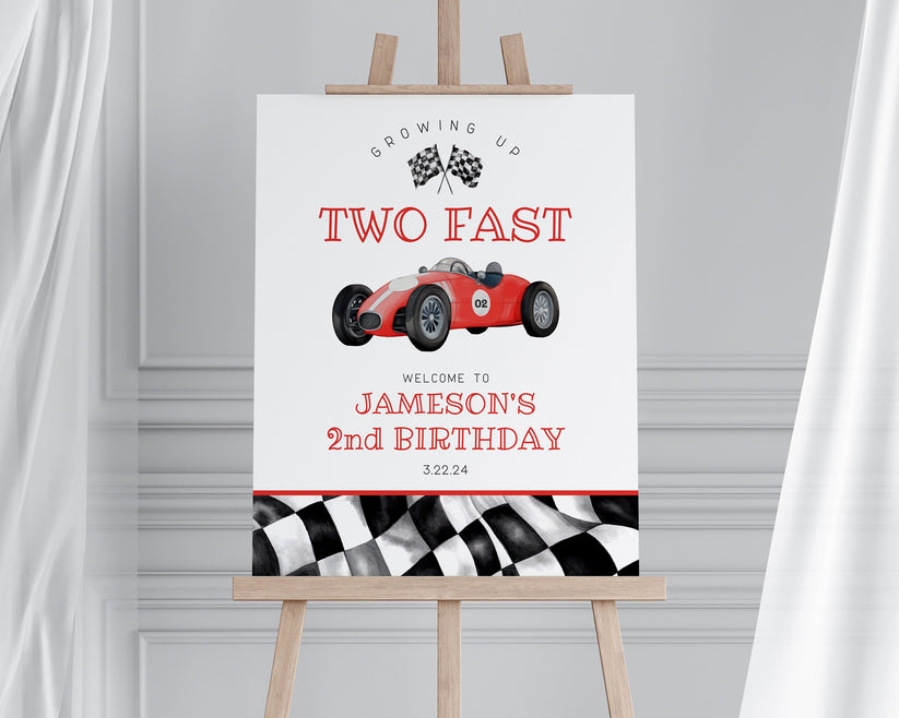 Red Race Car Second Birthday TWO Fast Welcome Sign Template – Wilde ...