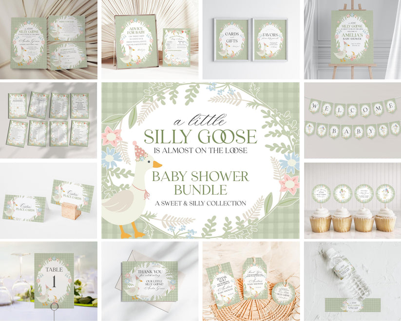 Green Floral Silly Goose Baby Shower Bundle Printable Template – Wilde ...