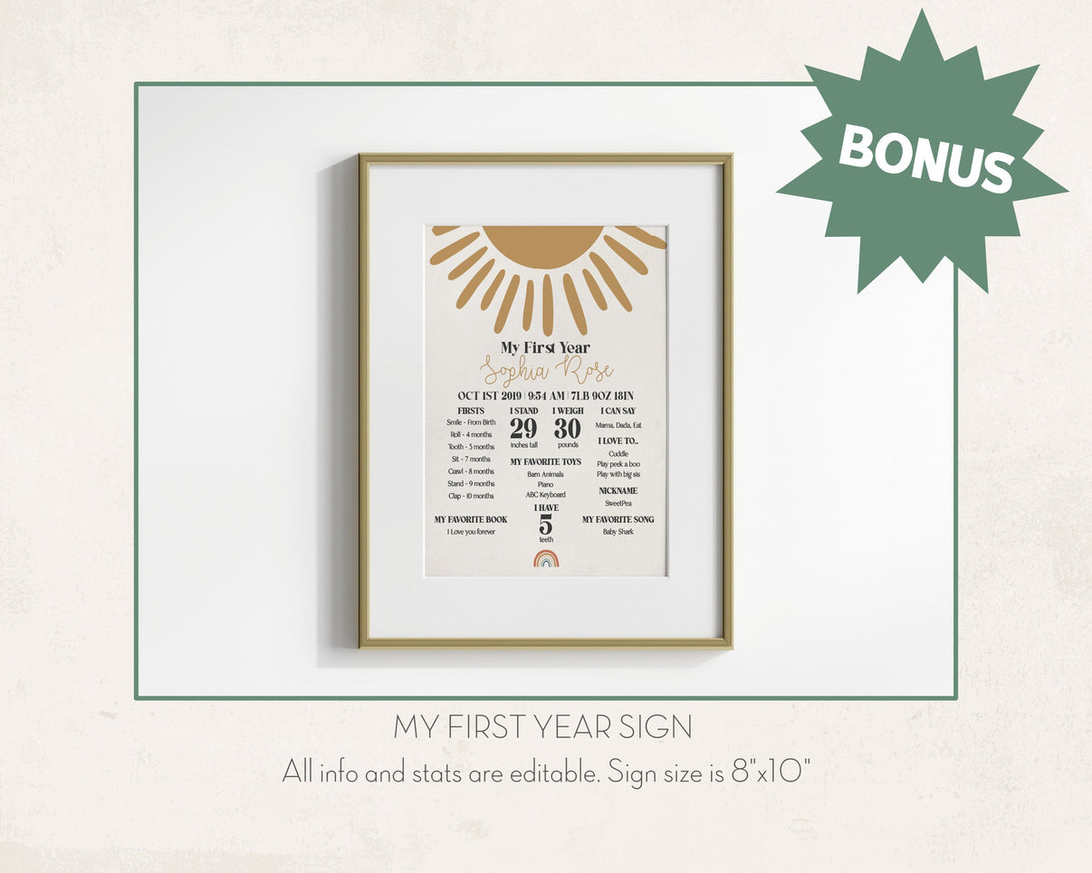 Sunshine Boho Rainbow First Birthday Bundle Printable Template – Wilde ...