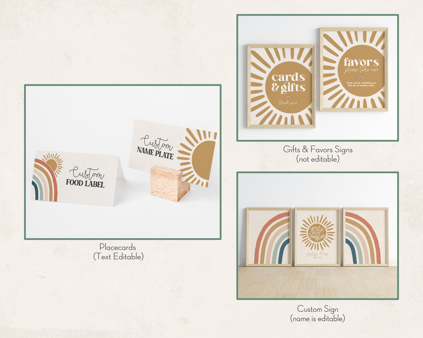 Sunshine Boho Rainbow First Birthday Bundle Printable Template – Wilde ...