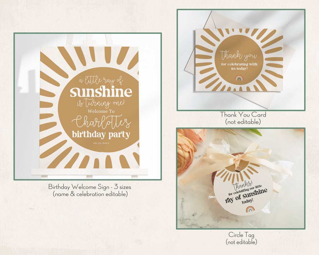 Sunshine Boho Rainbow First Birthday Bundle Printable Template – Wilde ...