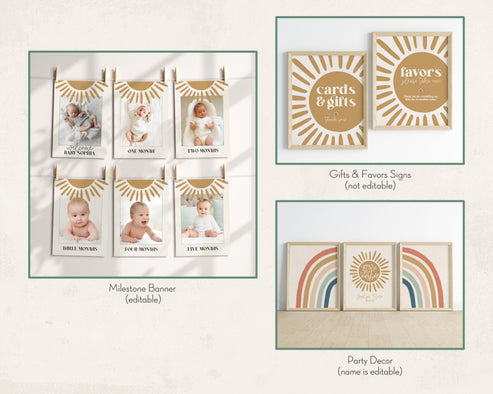 Sunshine Boho Rainbow First Birthday Bundle Printable Template – Wilde ...
