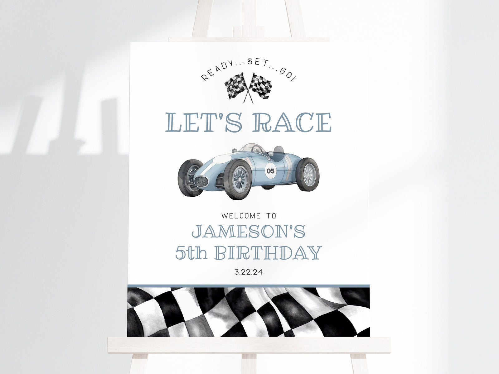 Blue Race Car Birthday Welcome Sign Printable Template – Wilde Peach Party