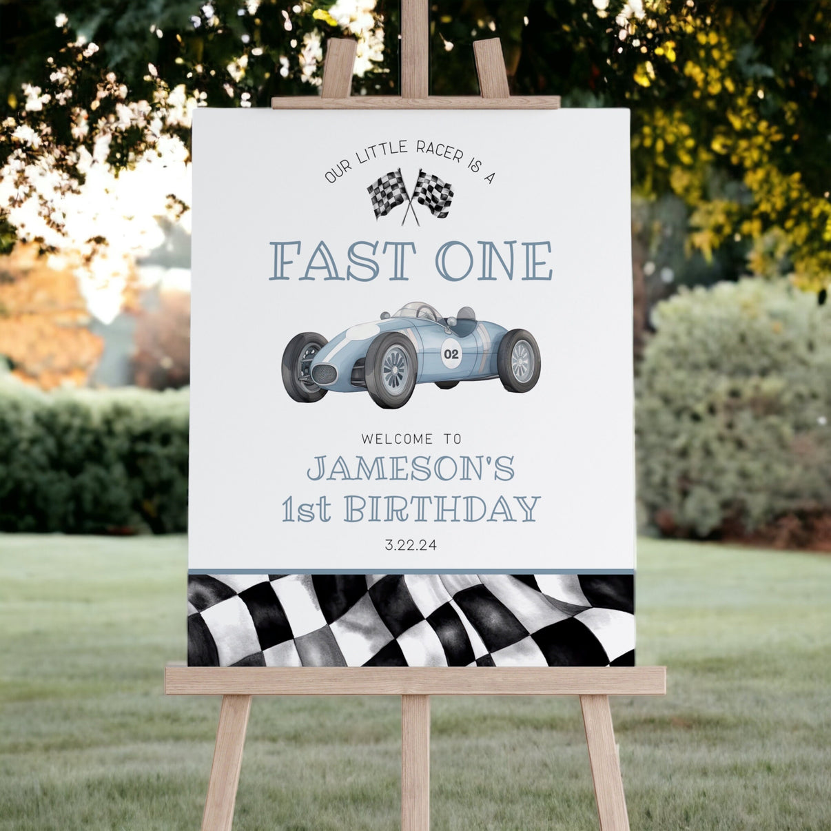 Blue Race Car First Birthday Fast ONE Welcome Sign Template – Wilde ...