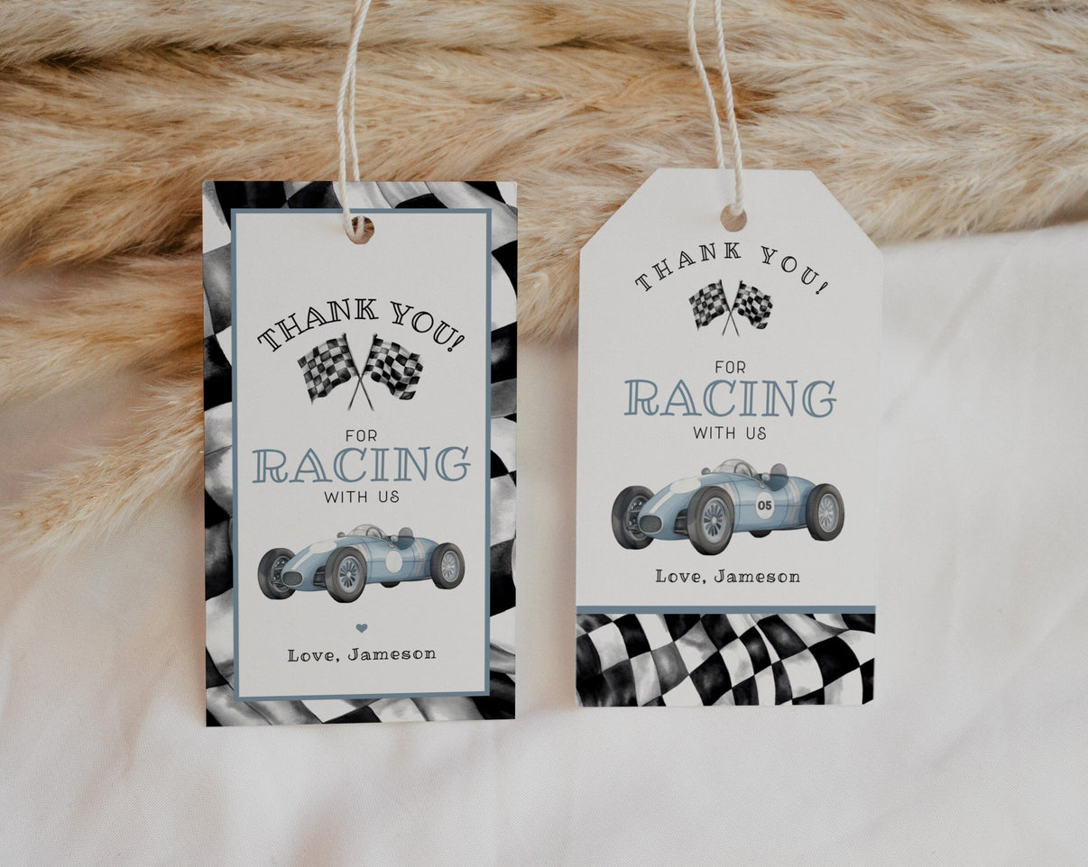 Blue Race Car Birthday Circle Favor Tags Printable Template – Wilde ...