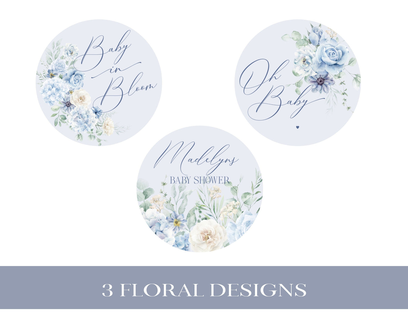 Blue Floral Baby Shower Cupcake Toppers Printable Template – Wilde ...