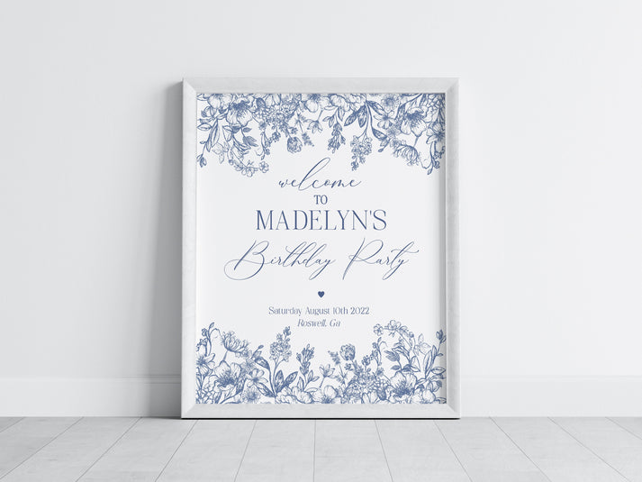 Blue Chinoiserie Birthday Party Welcome Sign Printable Template – Wilde ...