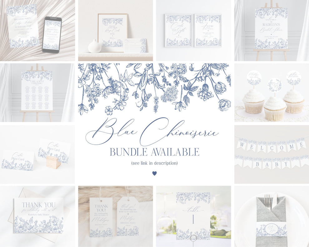 Blue Chinoiserie Baby Shower Banner Printable Template – Wilde Peach Party