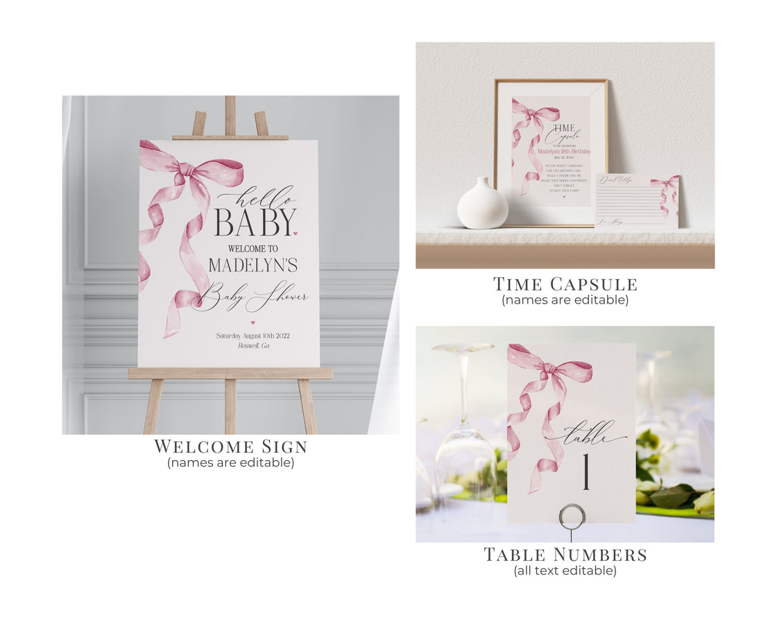Pink Bow Baby Shower Bundle Printable Template – Wilde Peach Party