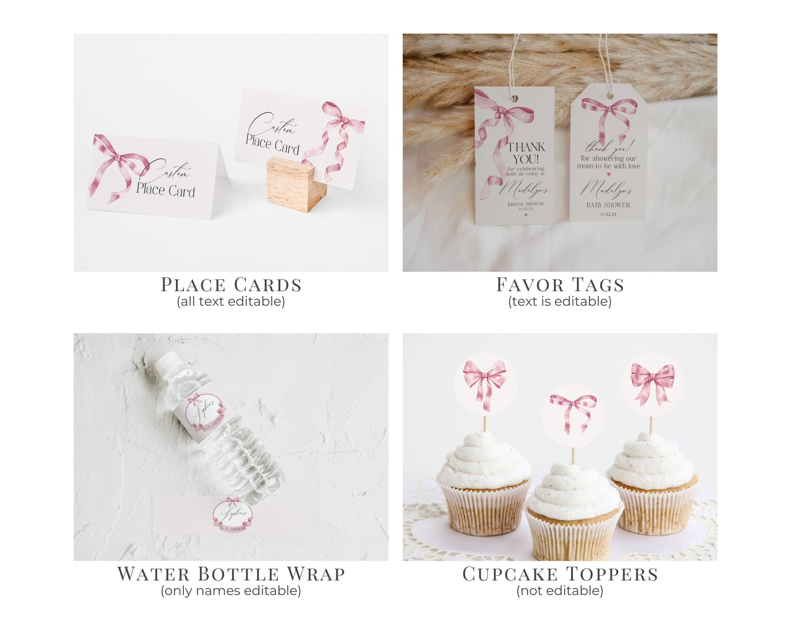 Pink Bow Baby Shower Bundle Printable Template – Wilde Peach Party