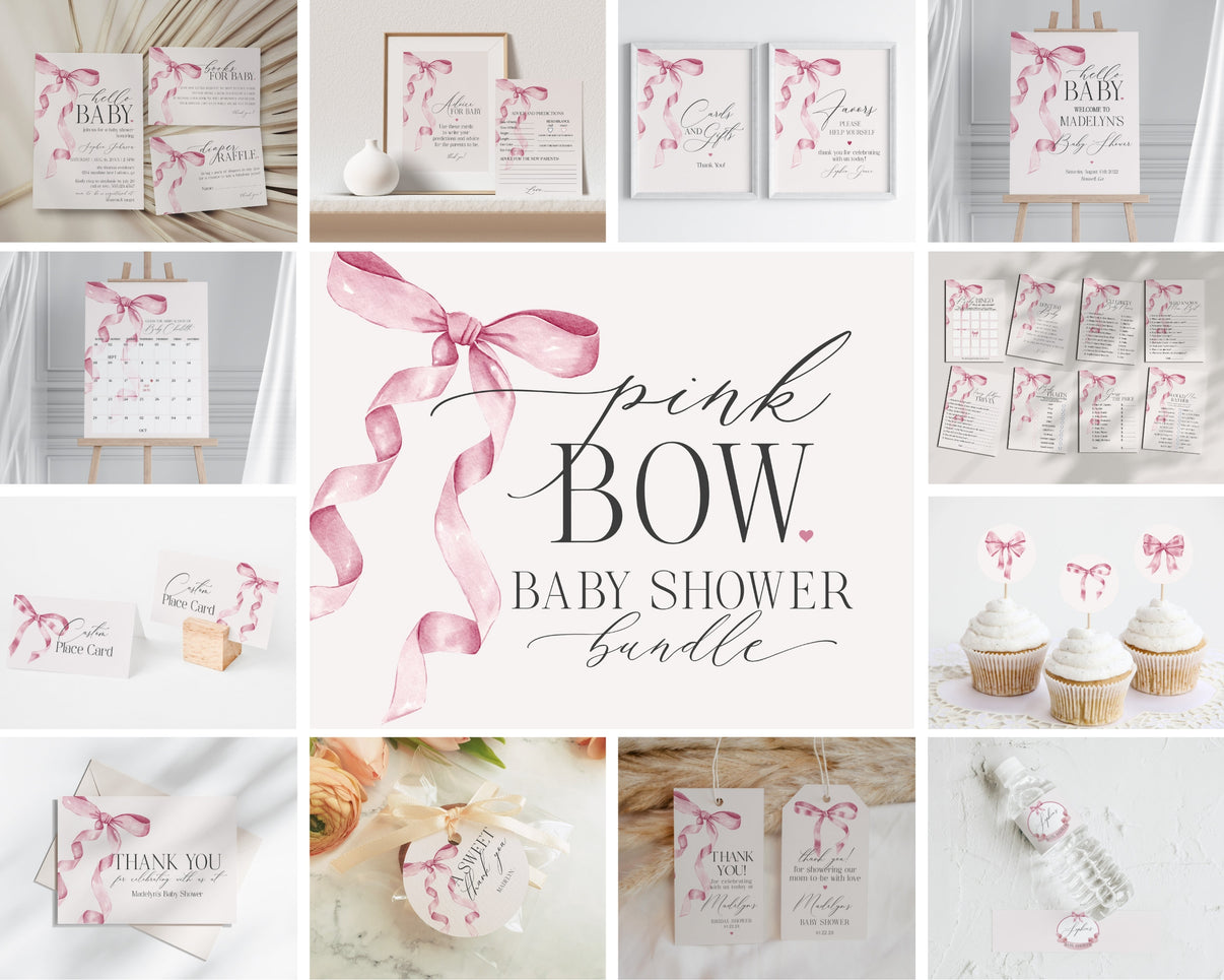 Pink Bow Baby Shower Bundle Printable Template – Wilde Peach Party