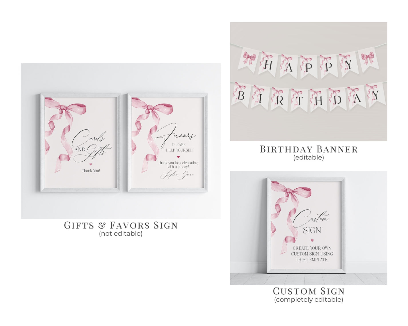 Pink Bow First Birthday Bundle Printable Template – Wilde Peach Party