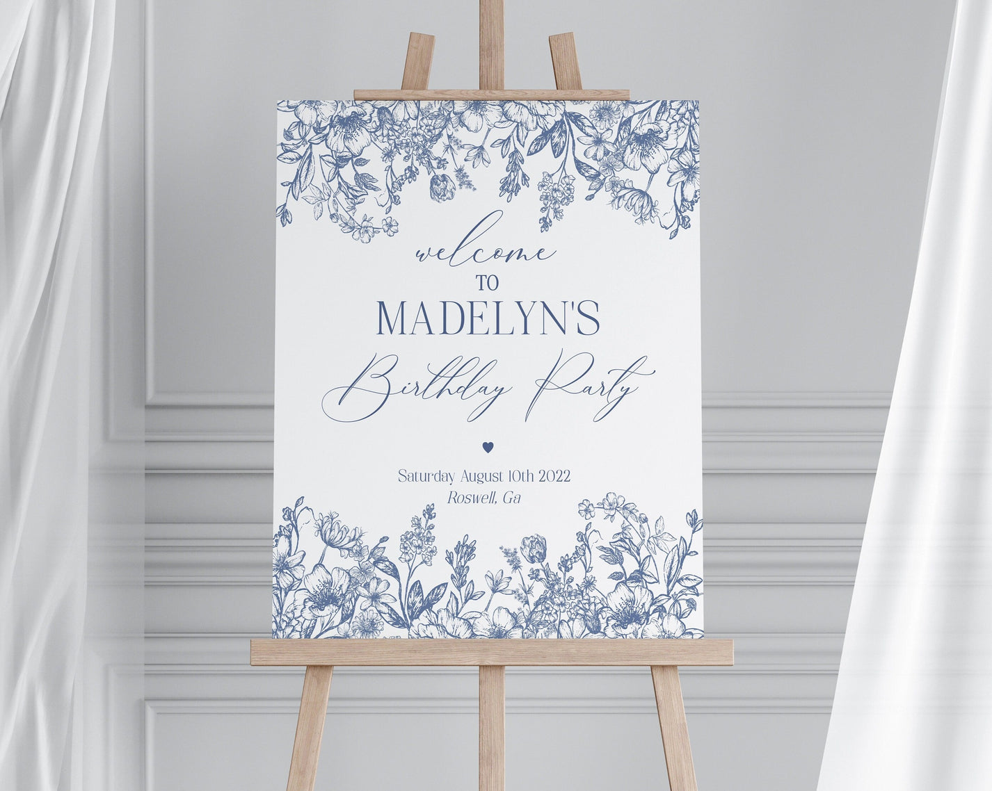 Blue Chinoiserie Birthday Party Welcome Sign Printable Template – Wilde ...