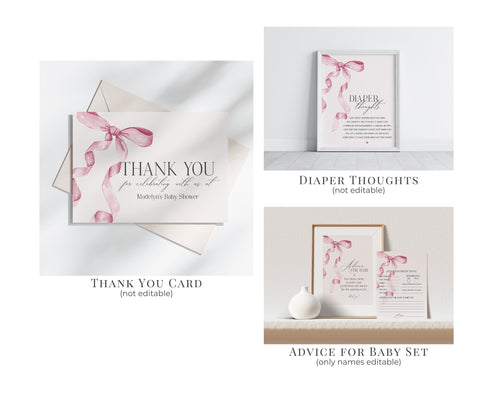 Pink Bow Baby Shower Bundle Printable Template – Wilde Peach Party