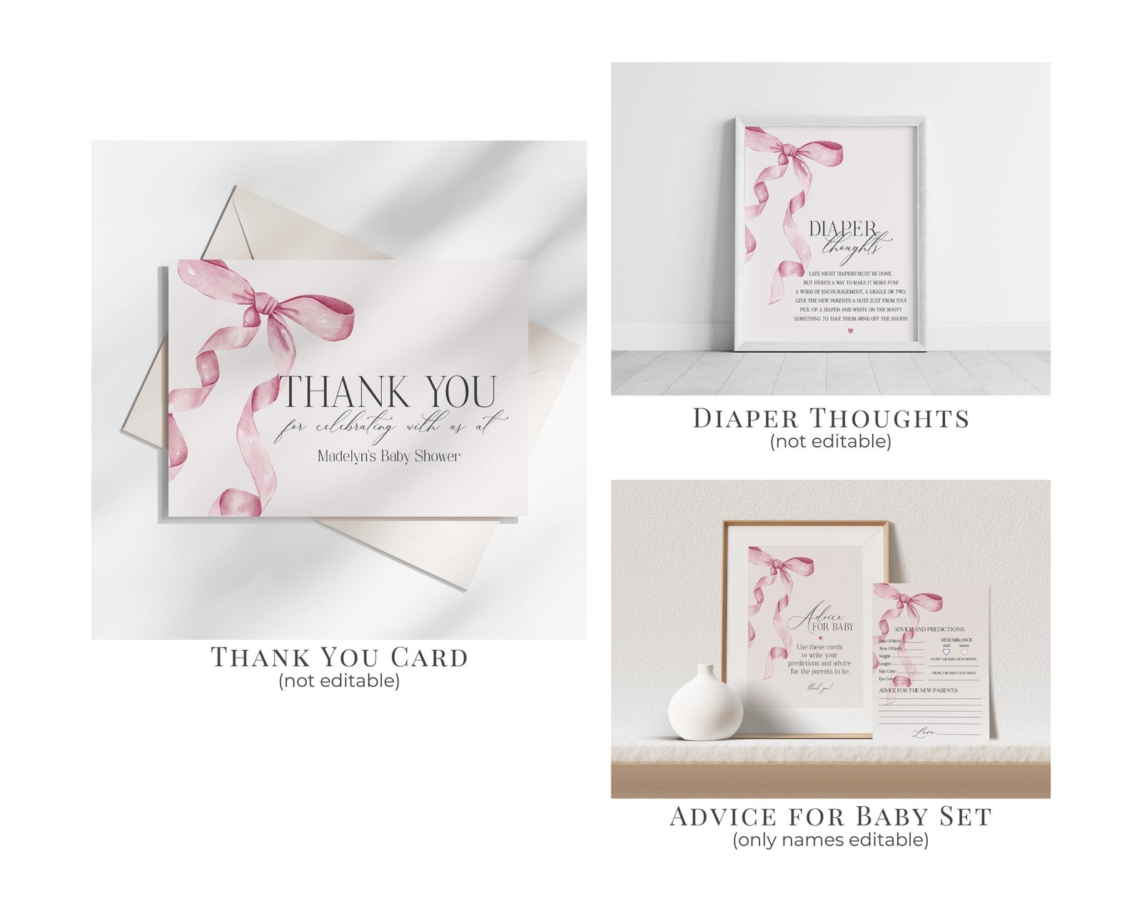 Pink Bow Baby Shower Bundle Printable Template – Wilde Peach Party