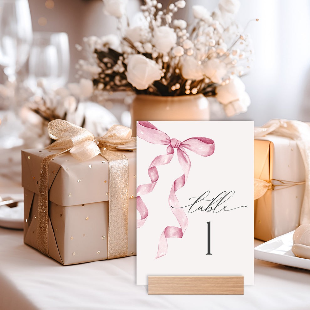 Pink Bow Table Number Cards Printable Template – Wilde Peach Party