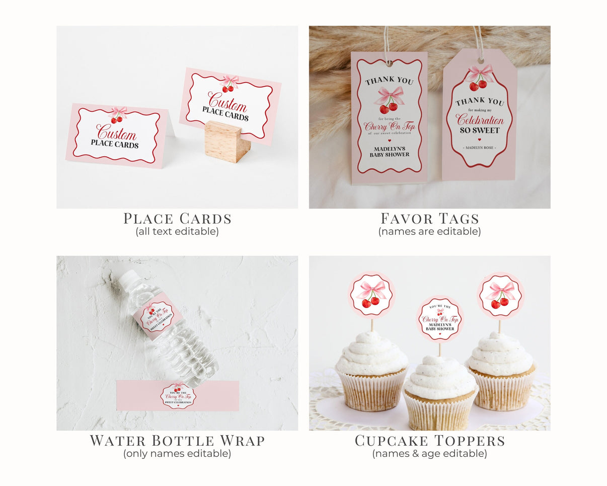 Cherry Sweet Birthday Bundle Printable Template – Wilde Peach Party