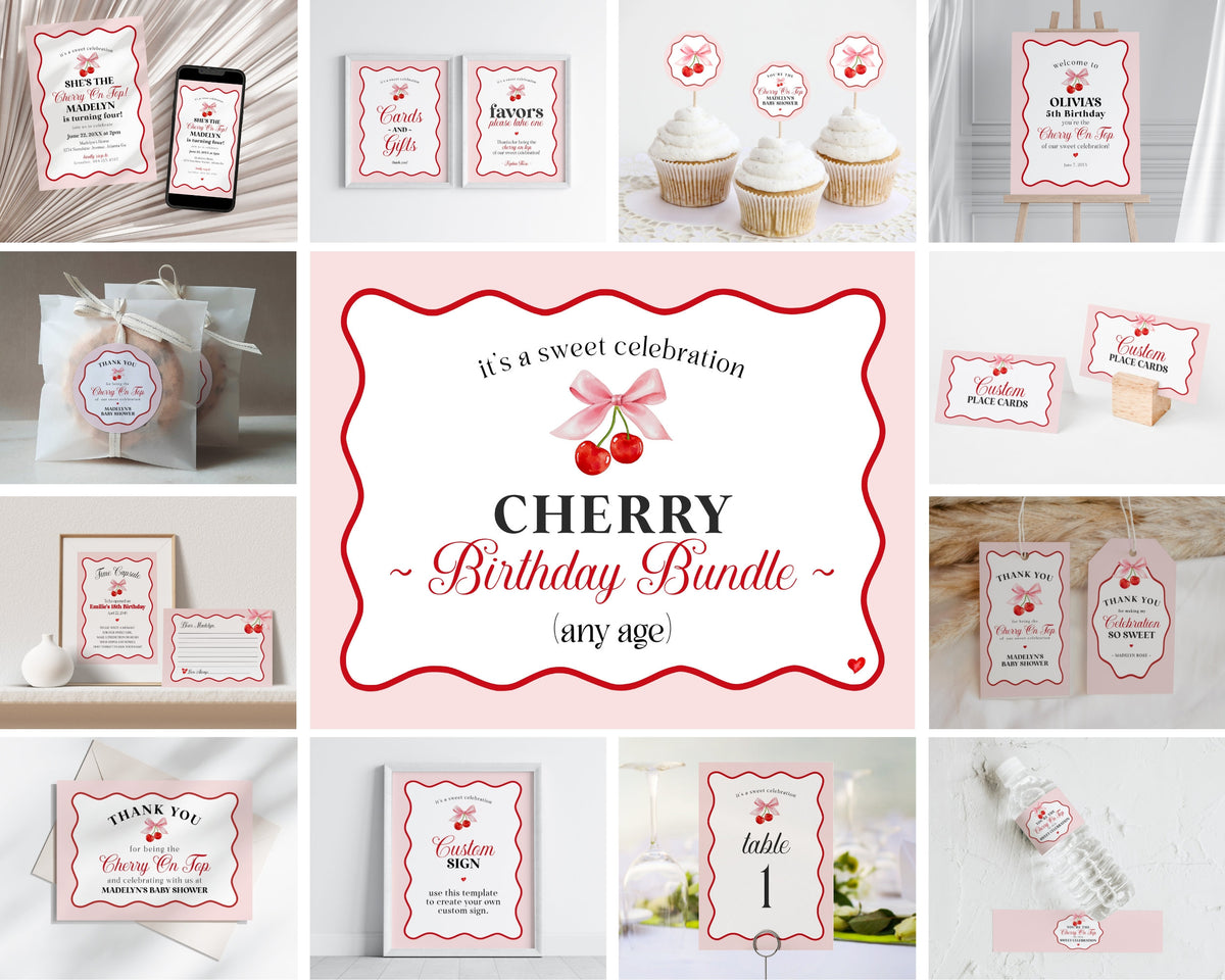 Cherry Sweet Birthday Bundle Printable Template – Wilde Peach Party